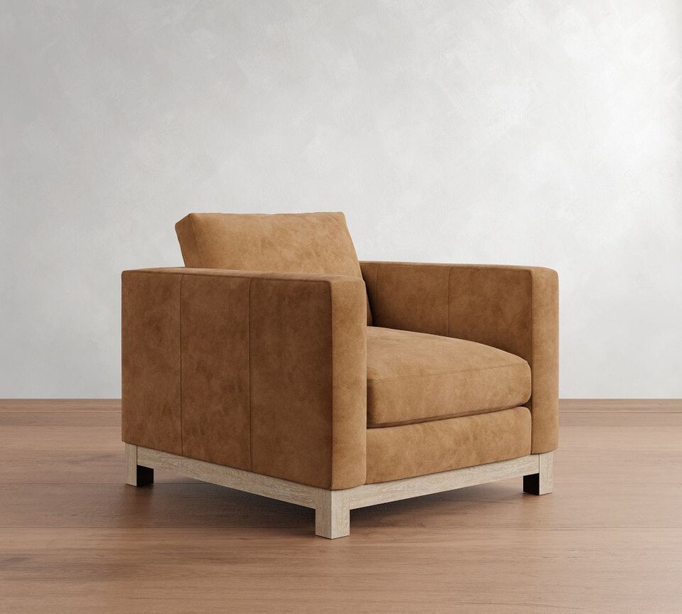 Jake Leather Seadrift Wood Base Chair | Pottery Barn UK