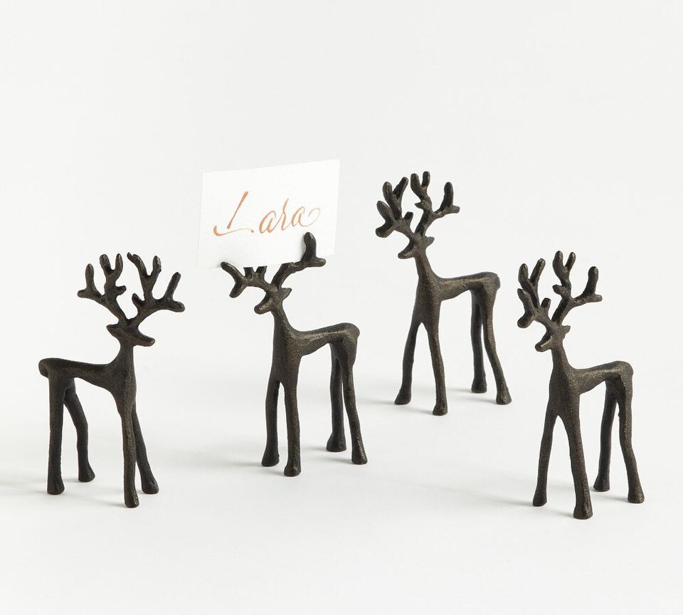 Bronze Sculpted Reindeer Place Card Holder – Set of 4 | Pottery Barn UK