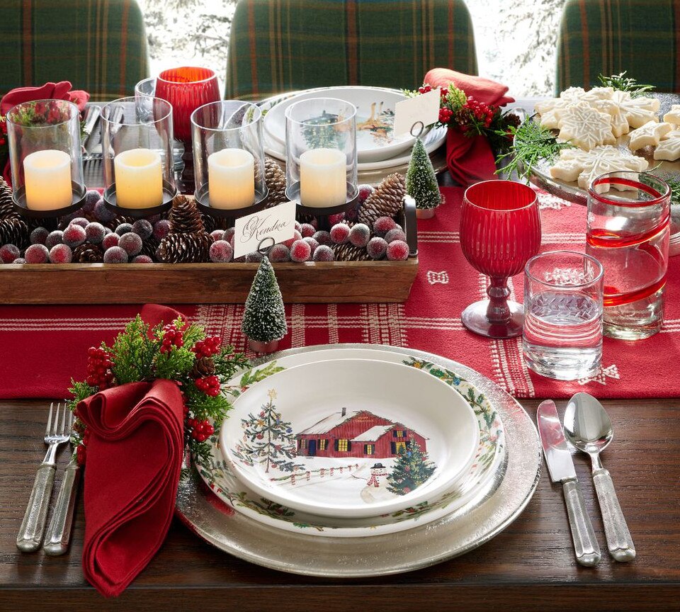 Christmas in the Country Stoneware Dinner Plates – Set of 4 | Pottery ...