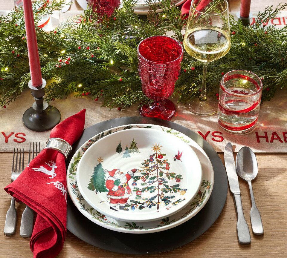 Christmas in the Country Stoneware Dinner Plates – Set of 4 | Pottery ...