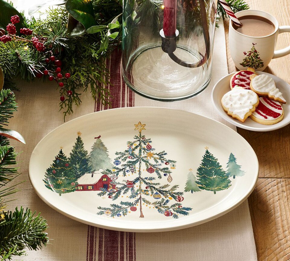 Christmas in the Country Oval Stoneware Serving Platter | Pottery Barn UK