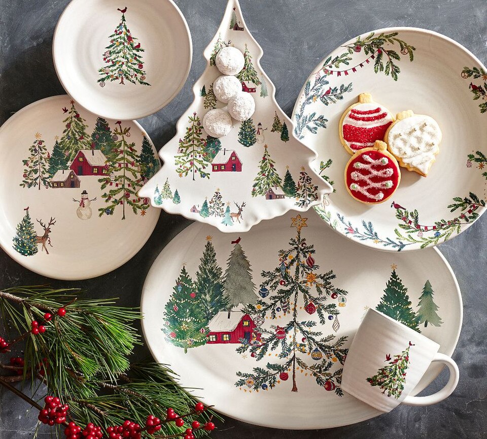Christmas in the Country Oval Stoneware Serving Platter | Pottery Barn UK