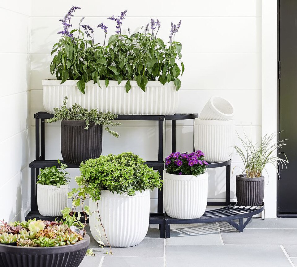 Concrete Fluted Outdoor Planters | Pottery Barn UK