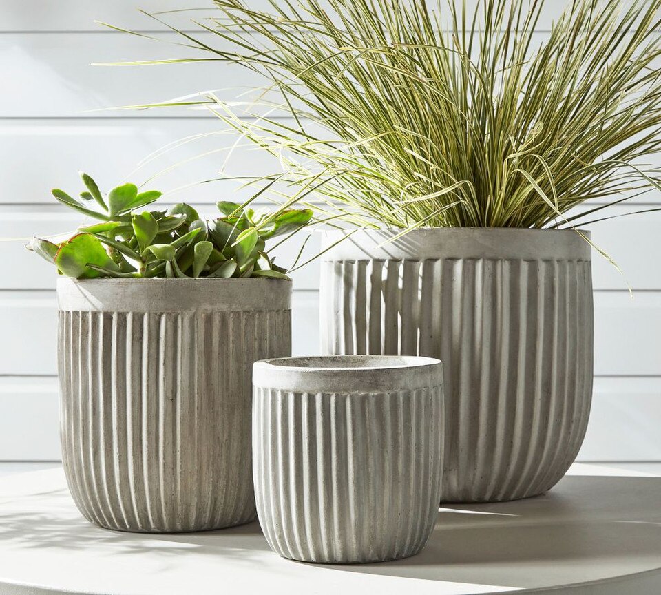 Concrete Fluted Outdoor Planters | Pottery Barn UK