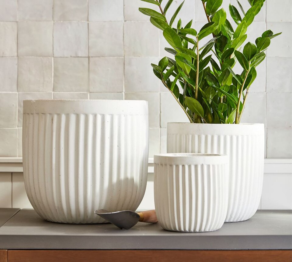 Concrete Fluted Outdoor Planters | Pottery Barn UK