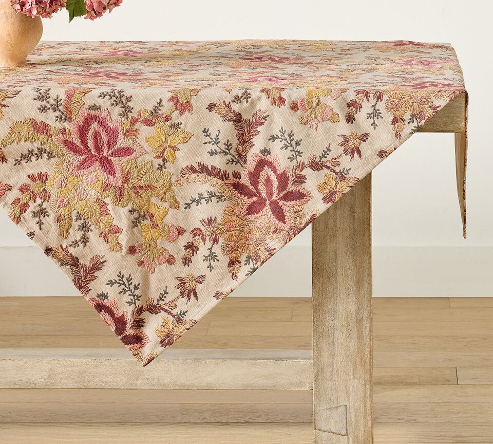 Emrys Embroidered Cotton Table Throw | Pottery Barn UK