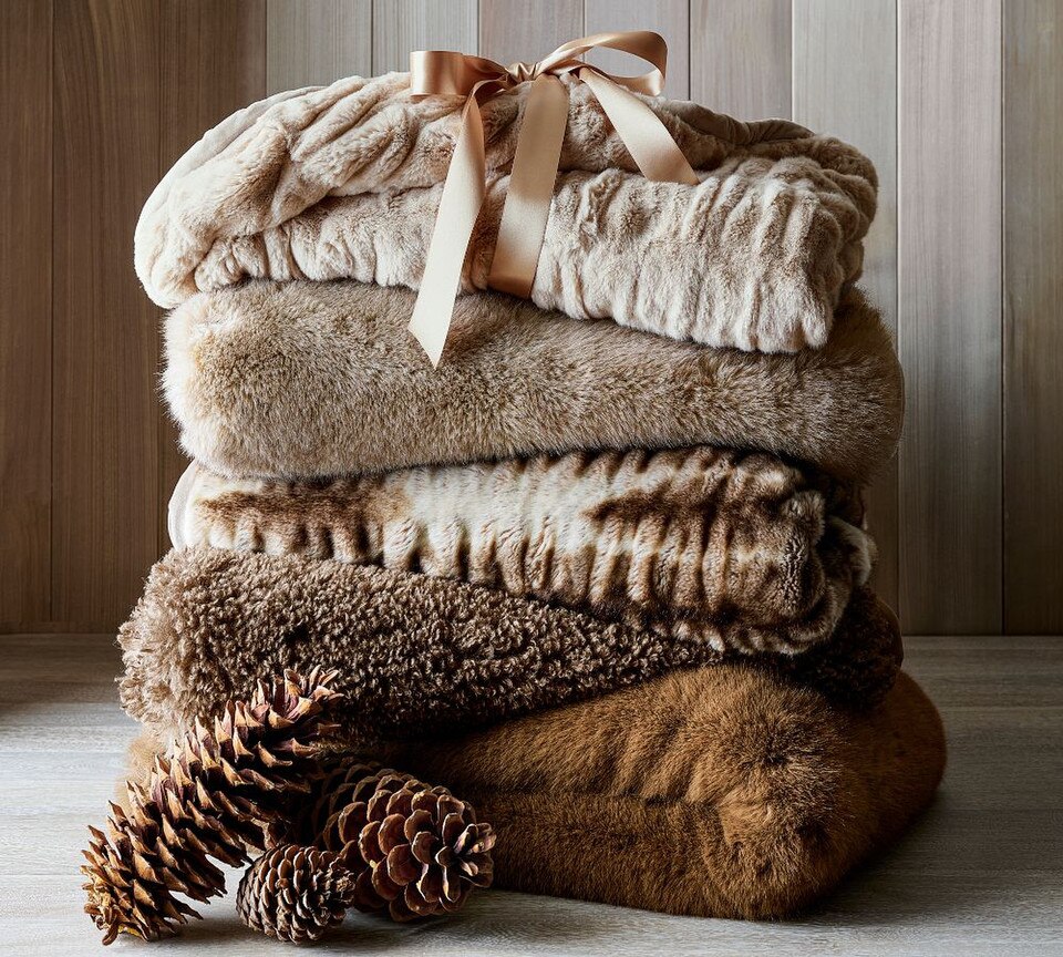 Faux Fur Ruched Throw | Pottery Barn UK
