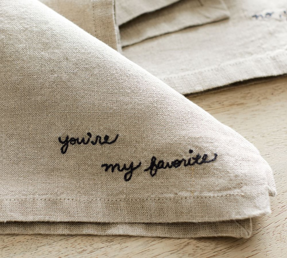 Favourite Embroidered Linen Napkins – Mixed Set of 4 | Pottery Barn UK