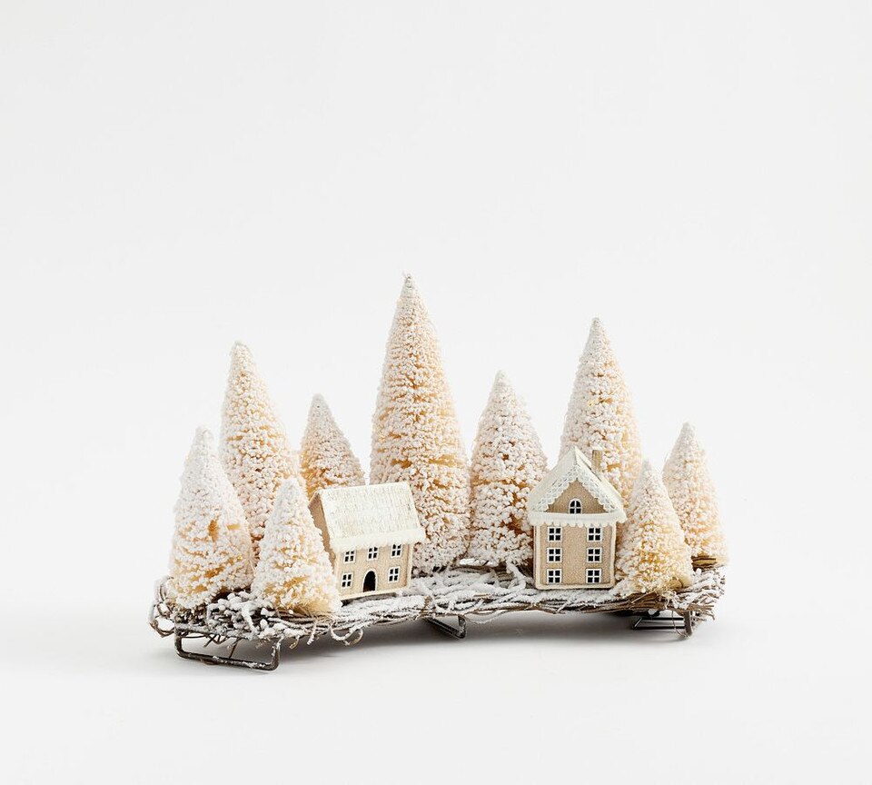 Lit Bottlebrush Winter Town Centrepiece | Pottery Barn UK