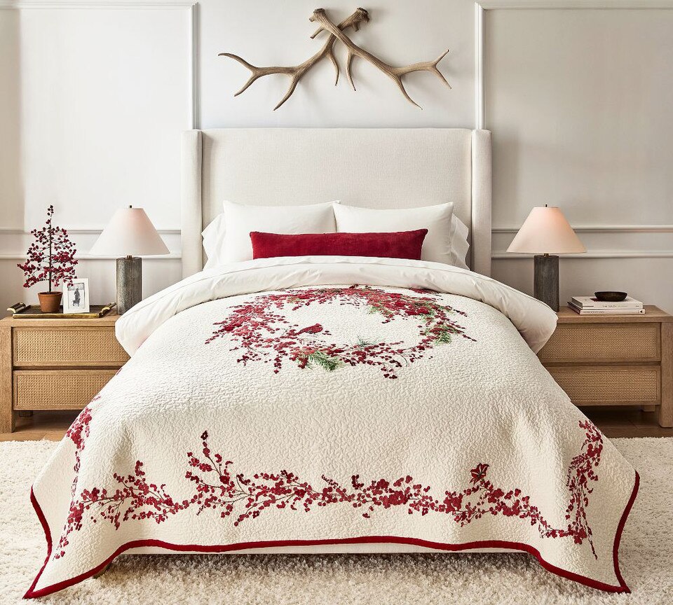 Red Berry Wreath Bedspread | Pottery Barn UK